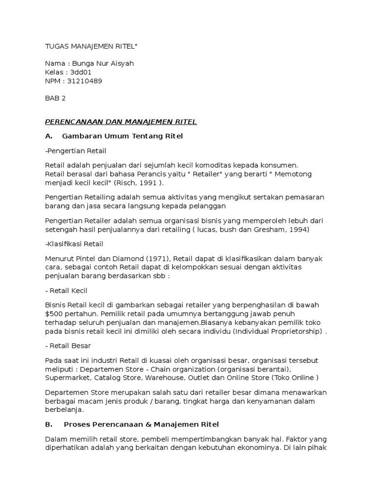 Tugas Manajemen Ritel Bab 2 | PDF