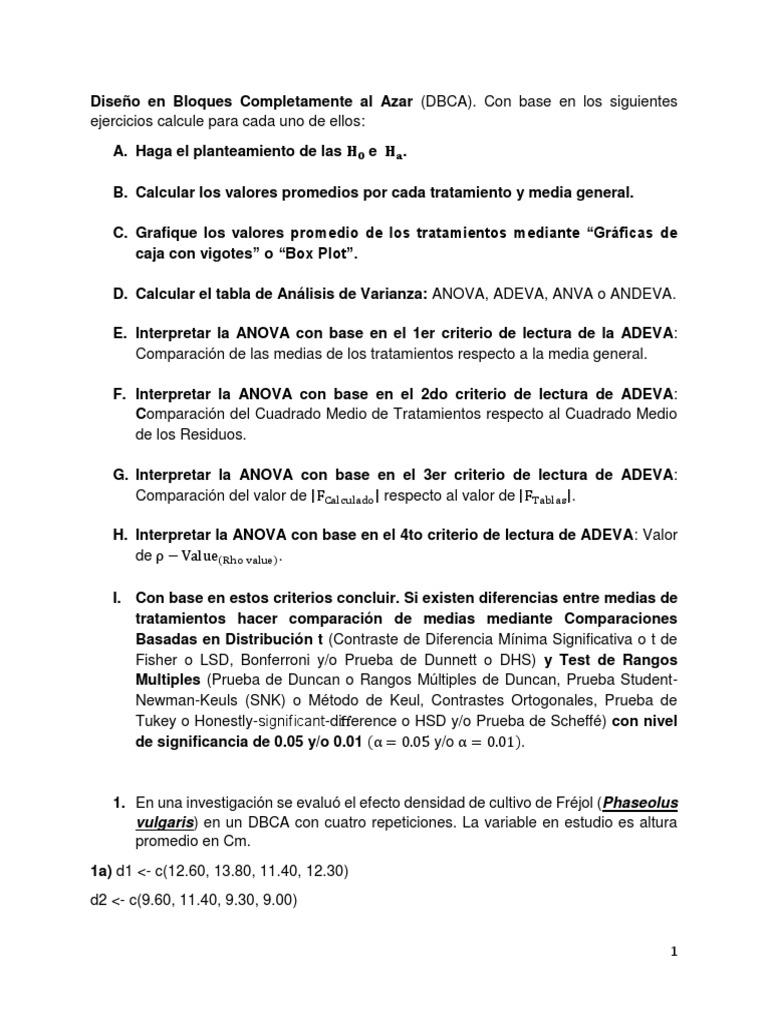 ANOVA DBCA Ejercicios Totales. Estudiante | PDF | Análisis de variación | Enseñanza de matemática