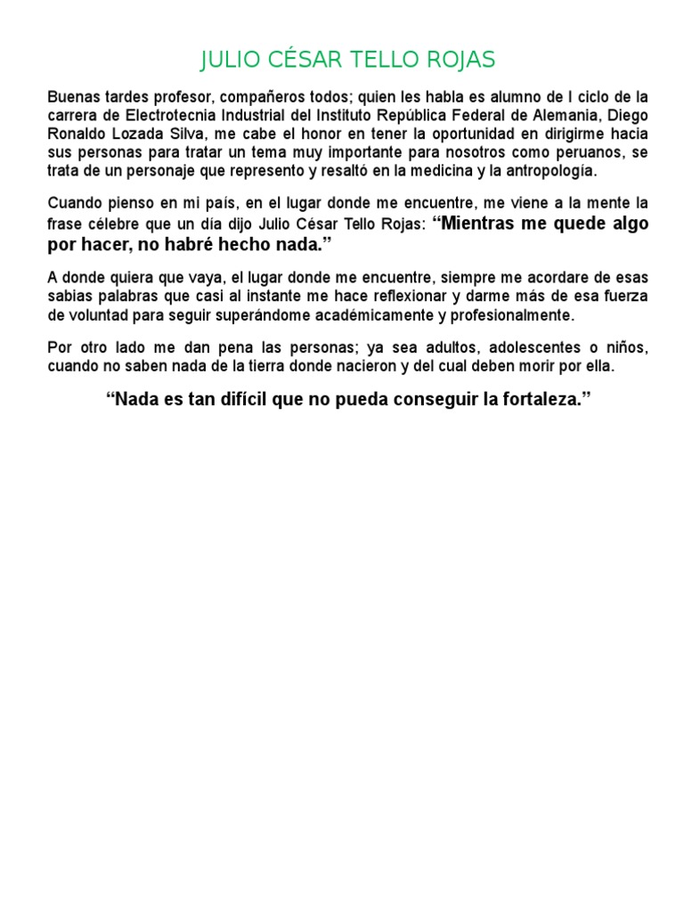 Julio César Tello Rojas (DISCUSO) | PDF | Cultura (general) | Arqueología