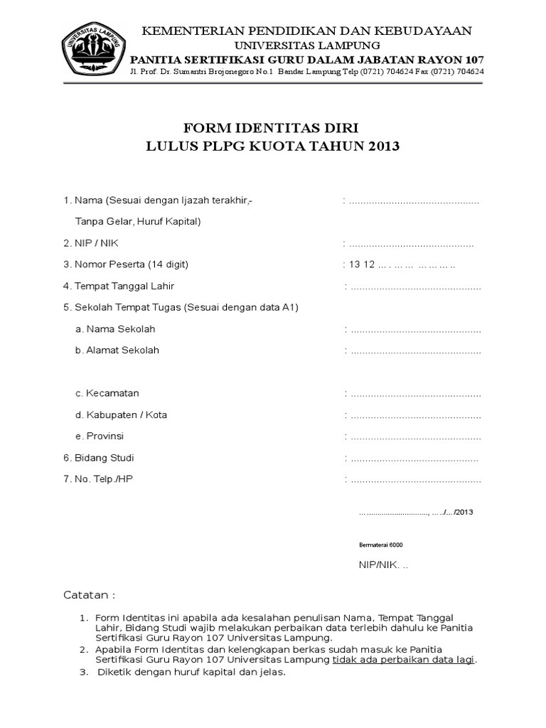 Form Identitas Diri | PDF