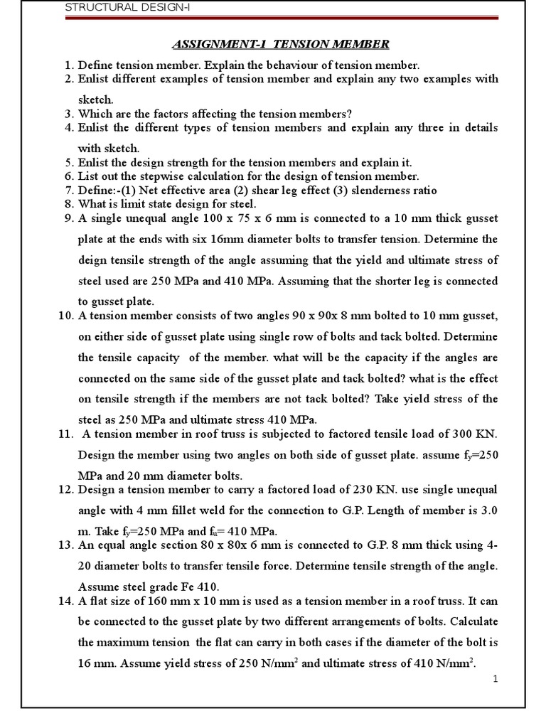 Design of Tension Members, Bolted Connections, Compression Members ...