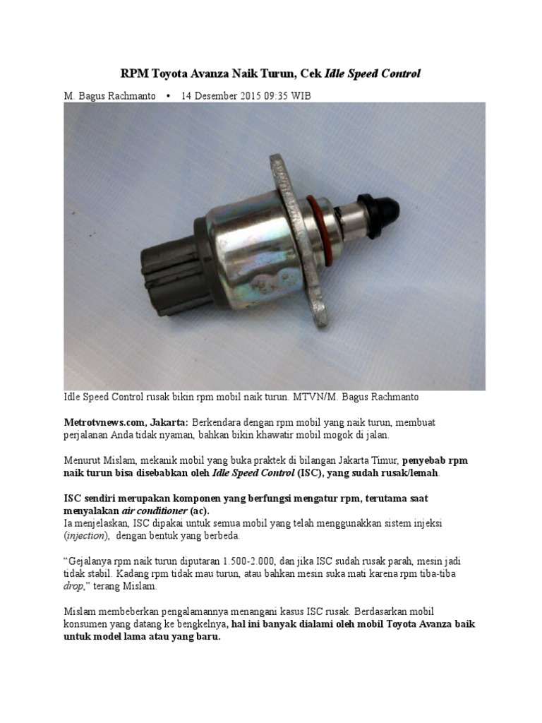 RPM Toyota Avanza: Masalah ISC Naik Turun | PDF