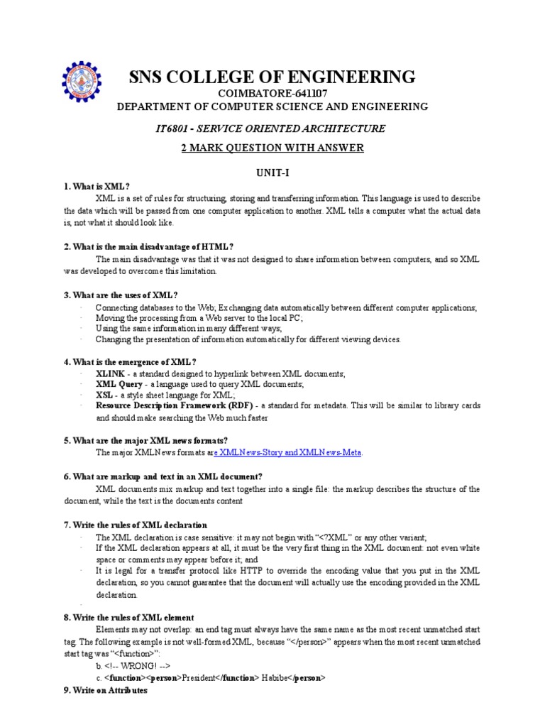 2 Marksand 16 Marks - SOA | PDF | Xml Schema | Xml
