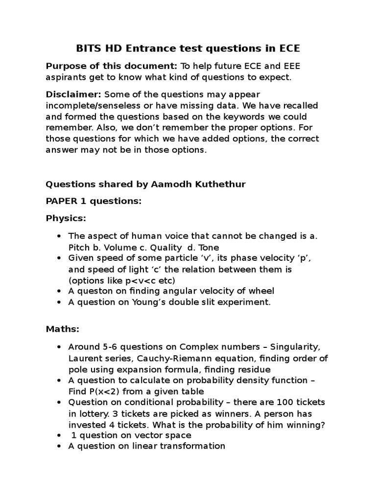 BITS HD ECE Questions | Download Free PDF | Field Effect Transistor ...