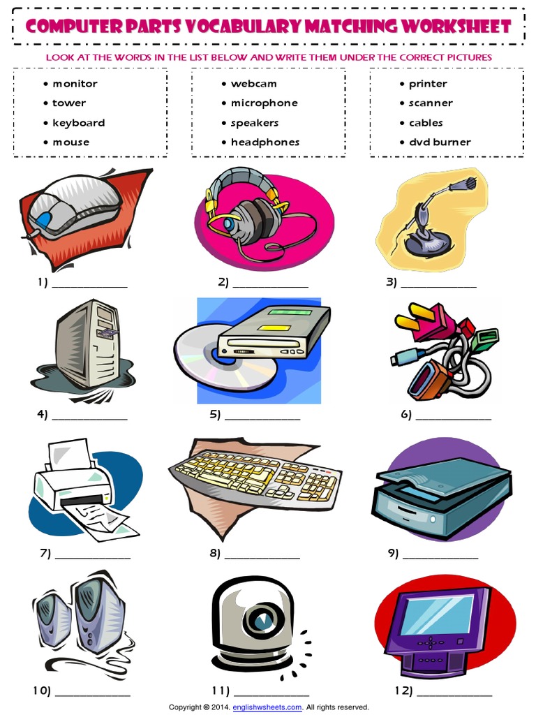 Computer Parts Esl Vocabulary Matching Exercise Worksheet | PDF