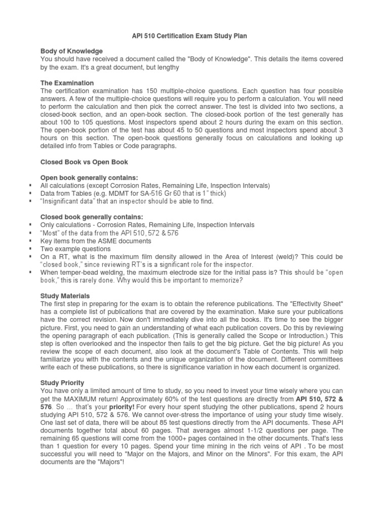 API 510 Exam Study Guide Overview | PDF | Multiple Choice | Test ...