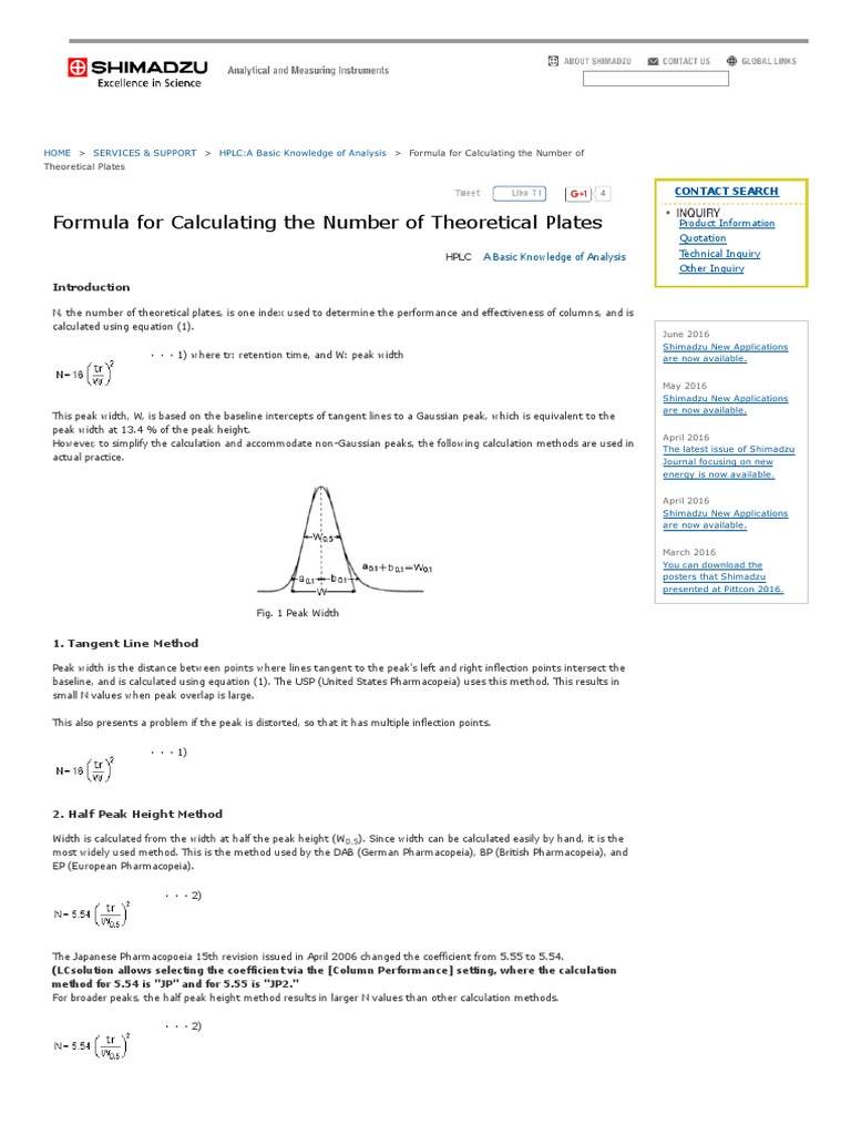 Calculating Theoretical Plates in HPLC | PDF | High Performance Liquid ...