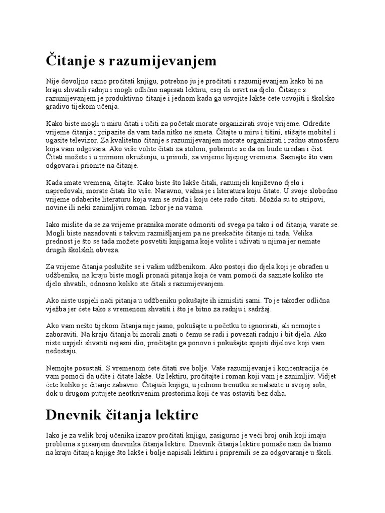 Čitanje S Razumijevanjem | PDF