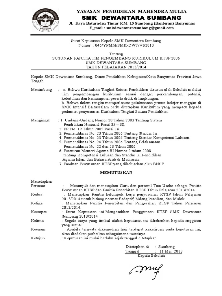 SK Tim Pengembang KTSP | PDF | Karier & Perkembangan