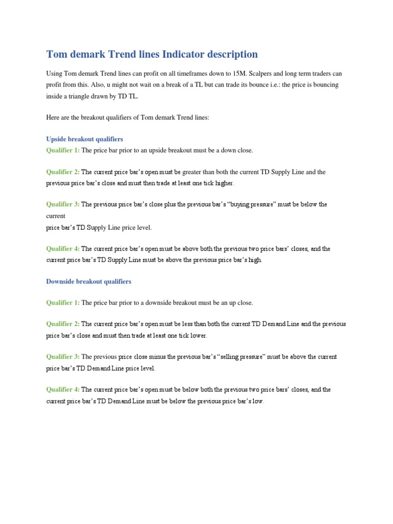 Tom Demark Trendlines Indicator Description | PDF