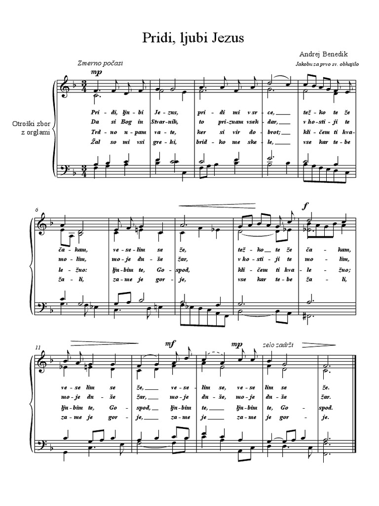 Pridi, Ljubi Jezus (Come My Loved Jesus) | PDF