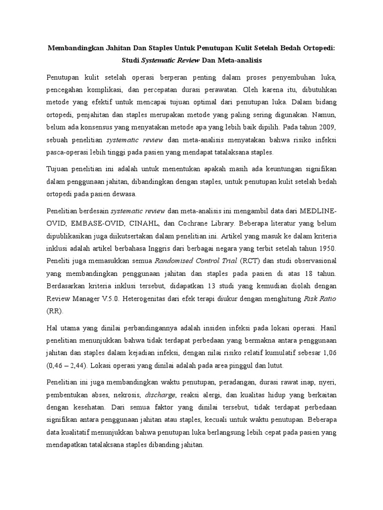 Membandingkan Jahitan Dan Staples Untuk Penutupan Kulit Setelah Operasi ...