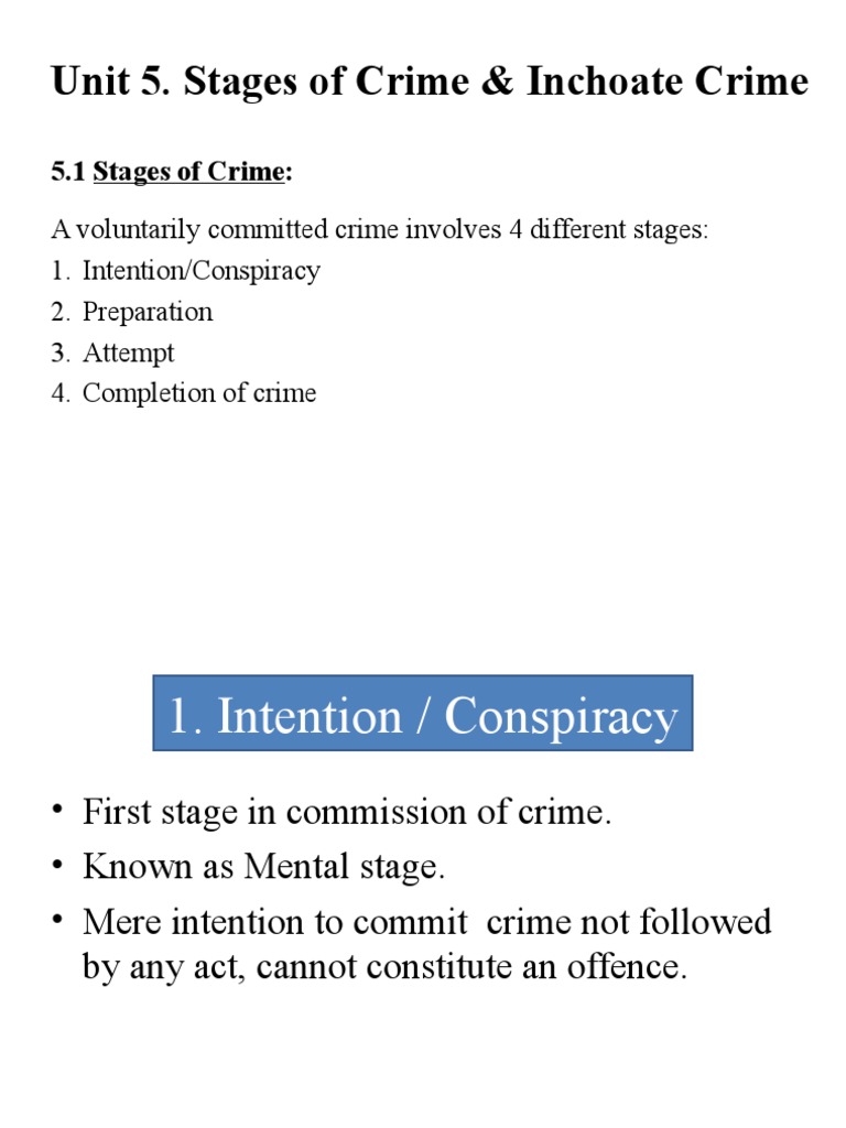 Stages of Crime and Inchoate Crime (Unit v) | Conspiracy (Criminal ...
