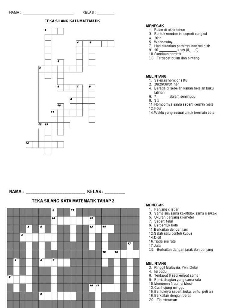 Teka Silang Kata Math | PDF