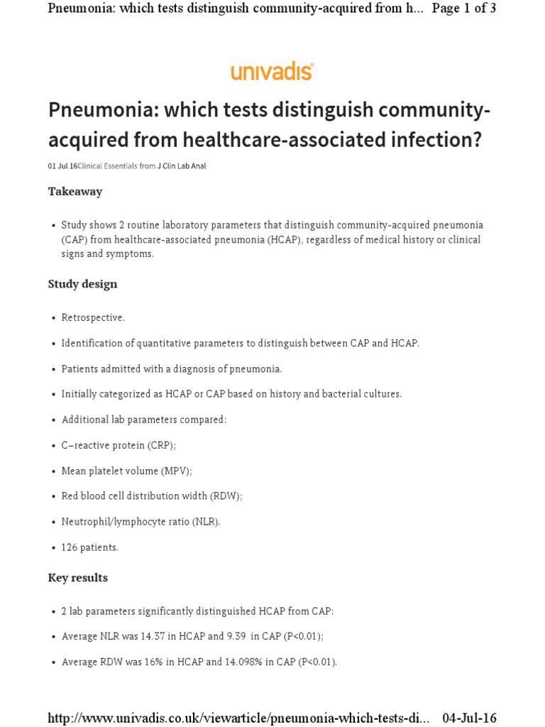 Tests Distinguish Pneumonia Types in Minutes | PDF | Pneumonia | Blood Cell