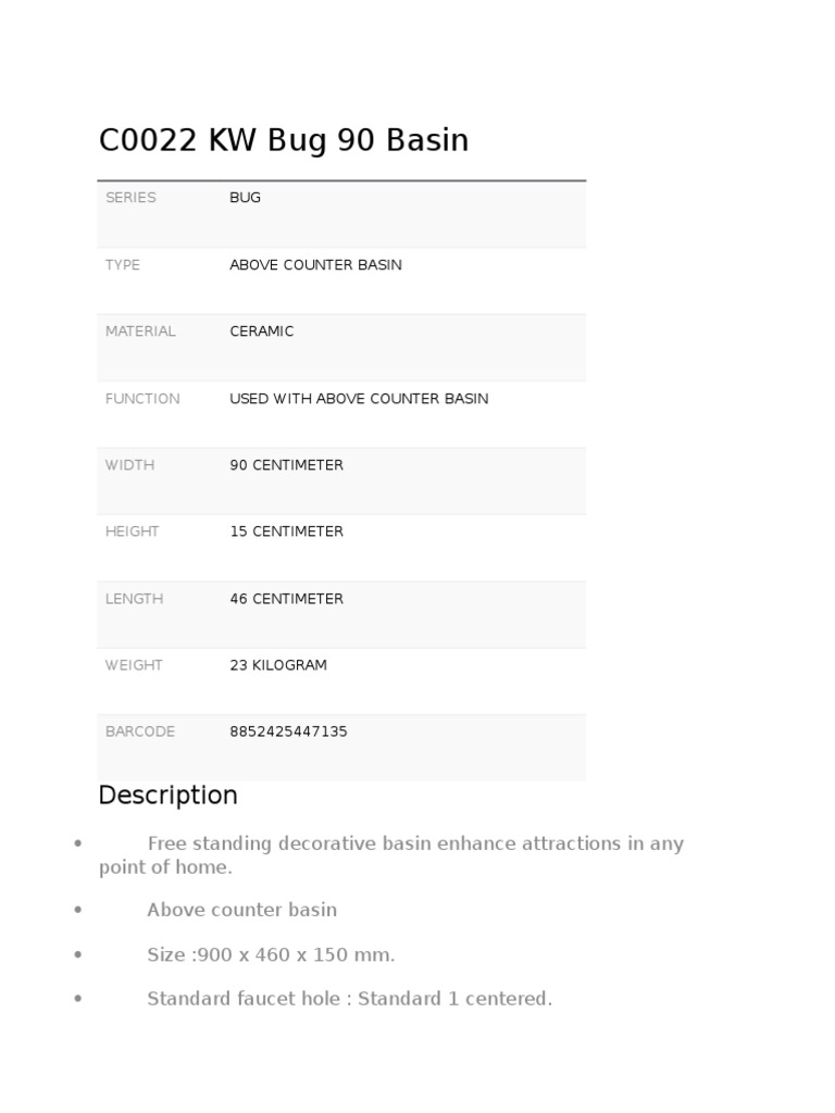c0022 KW Bug 90 Basin | PDF
