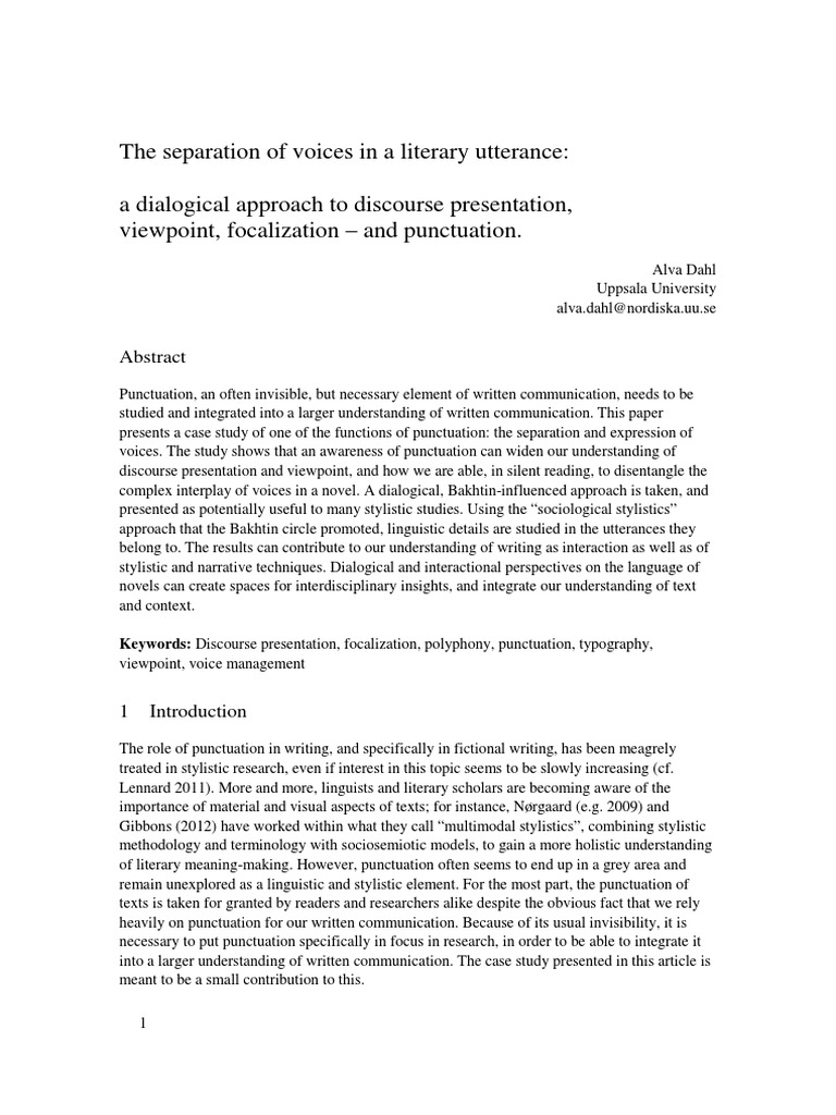 The Separation of Voices in A Literary Utterance: A Dialogical Approach ...