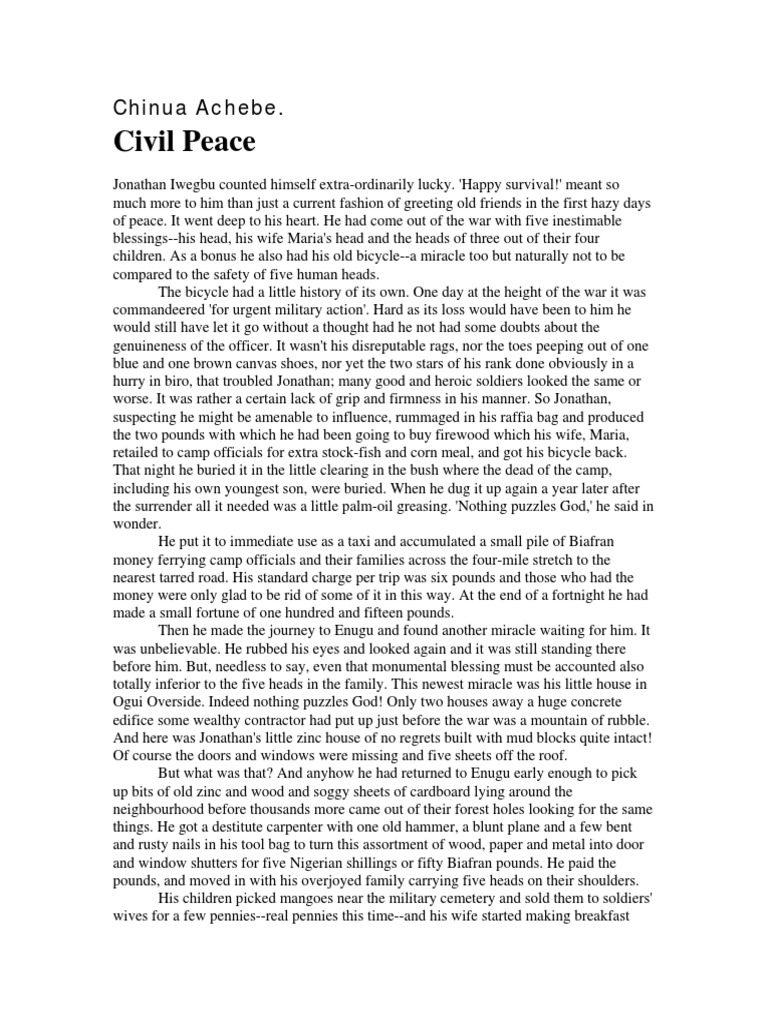 Chinua Achebe Civil Peace PDF | PDF