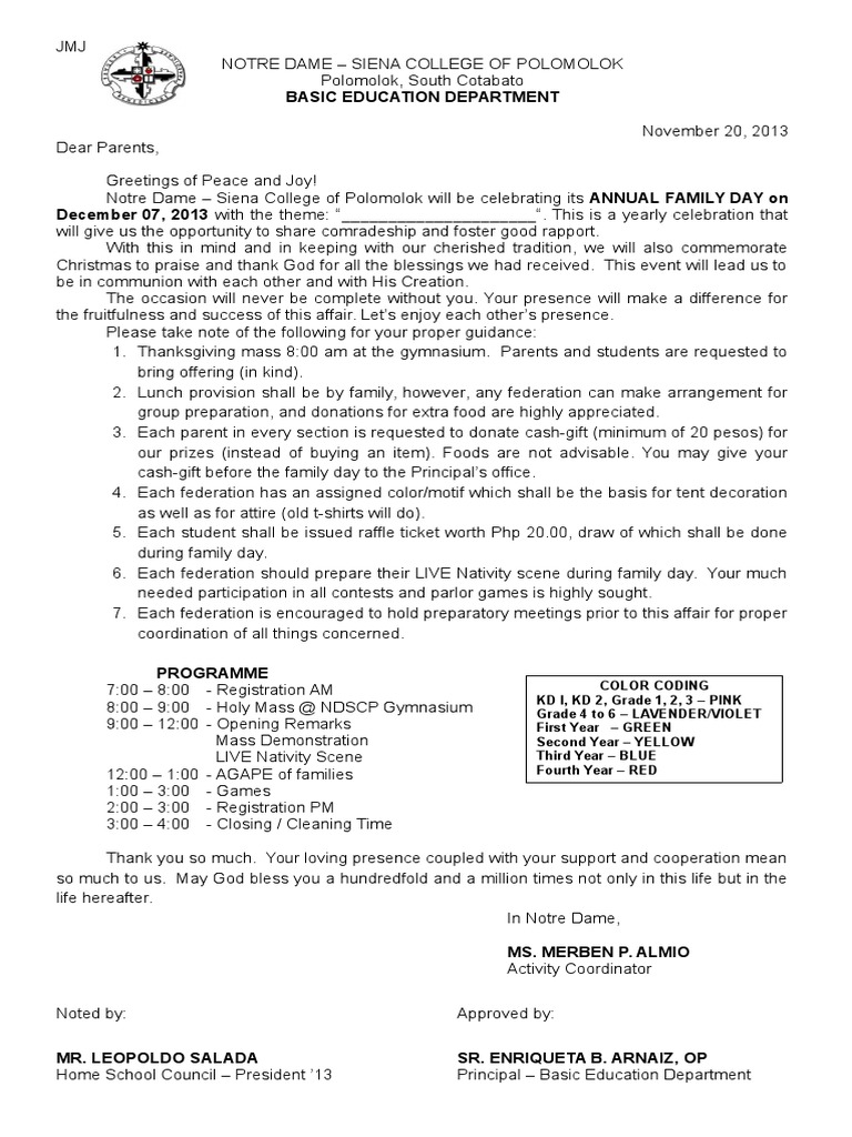 Family Day Letter 2013 | PDF