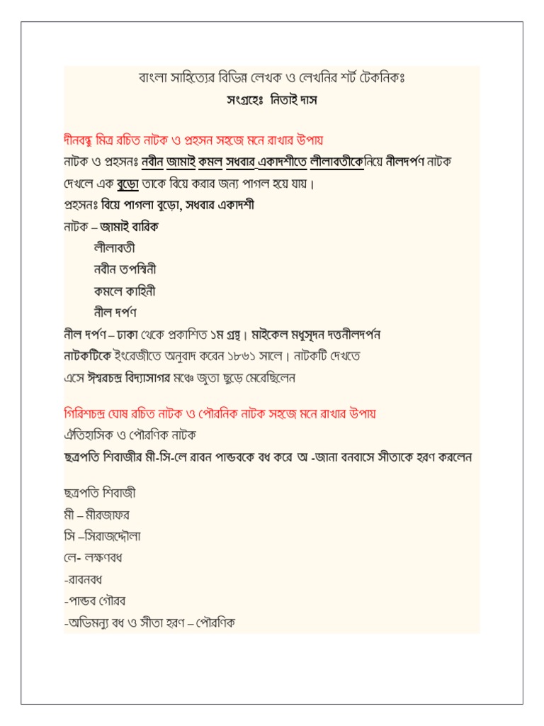 BCS Short Techniques On Bangla Shahitto | PDF