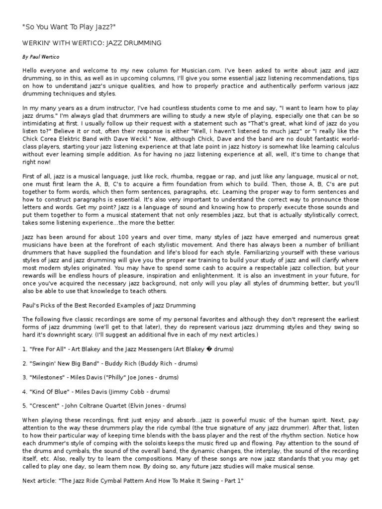 The Jazz Ride Cymbal Pattern and How To Make It Swing | PDF | Drum Kit ...