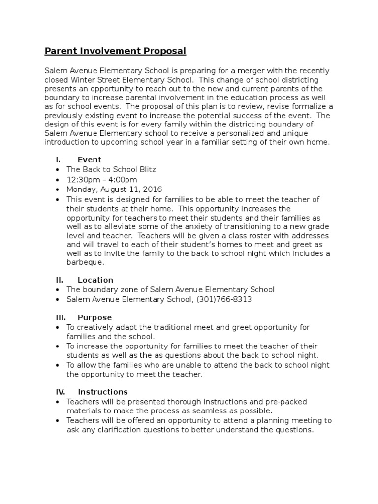 Parent Involvement Proposal | PDF