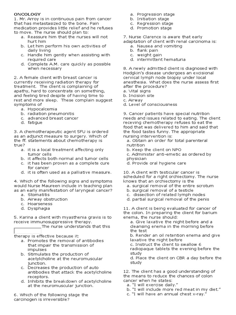 Oncology Exam 2 | PDF | Chemotherapy | Cancer