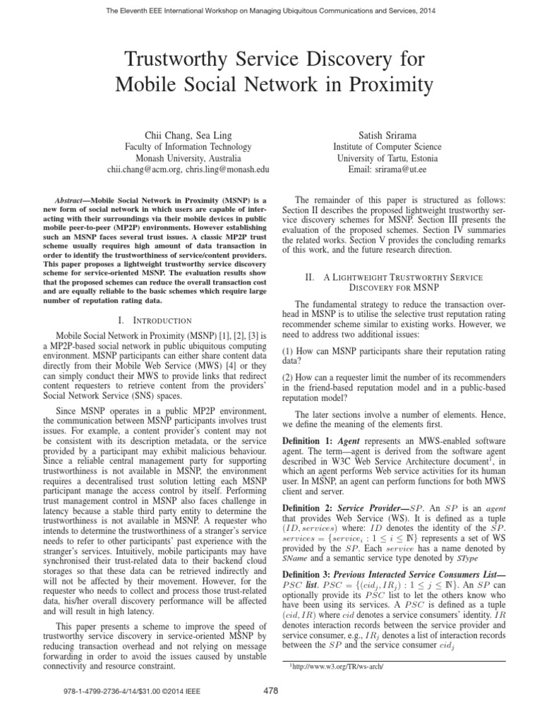 Trustworthy Service Discovery For Mobile Social Network in Proximity ...