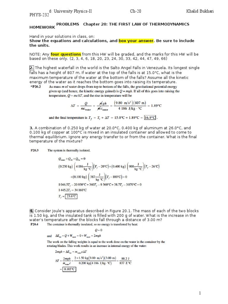 UP2 HW CH 20 S First Law Thermo | PDF | Heat | Temperature