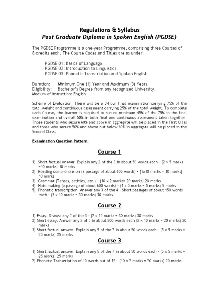 Mastering Spoken English: An Analysis of the Regulations, Syllabus, and ...