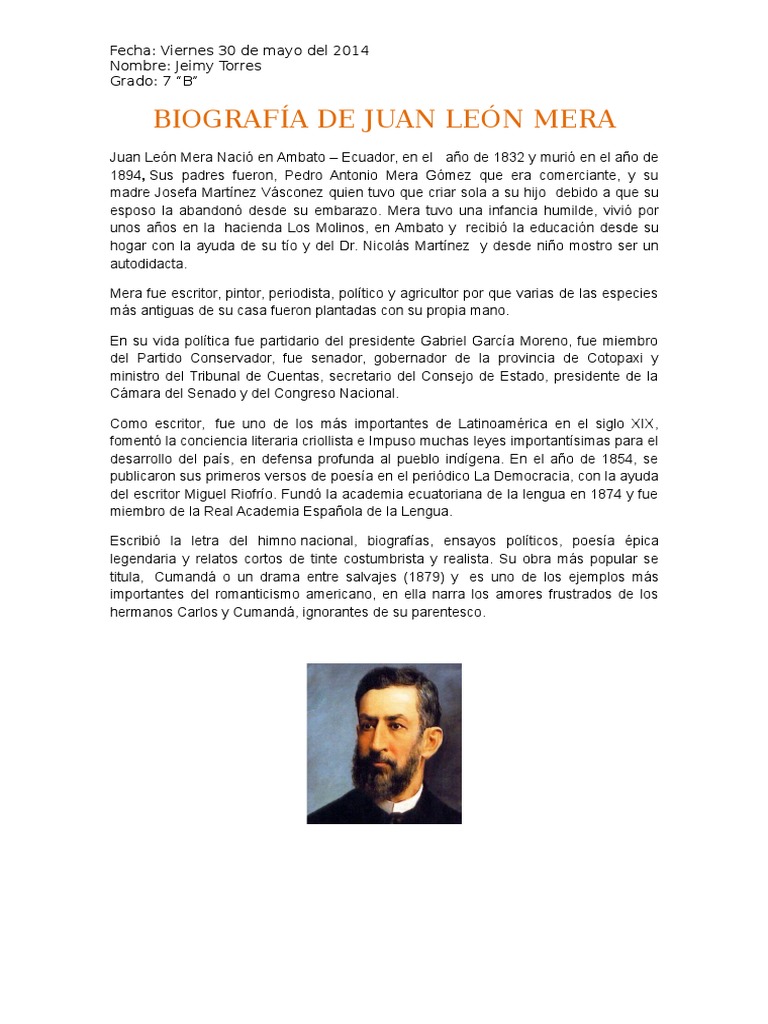Biografía de Juan León Mera | PDF