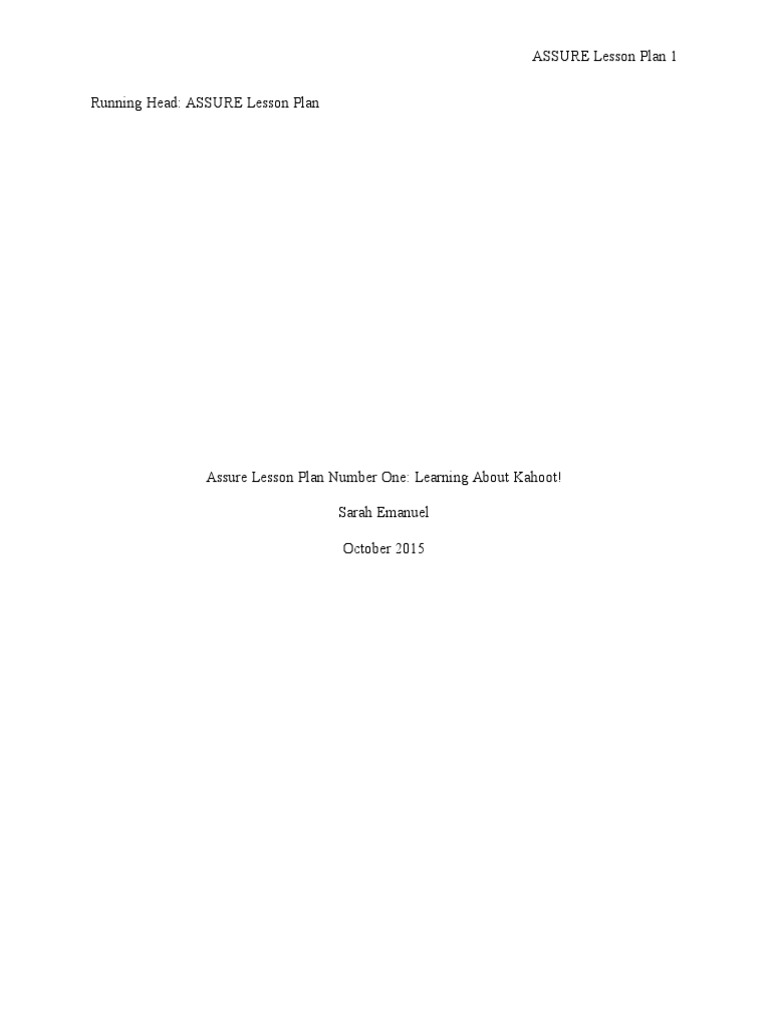 ASSURE Lesson Plan 1 Running Head: ASSURE Lesson Plan | PDF | Lesson ...