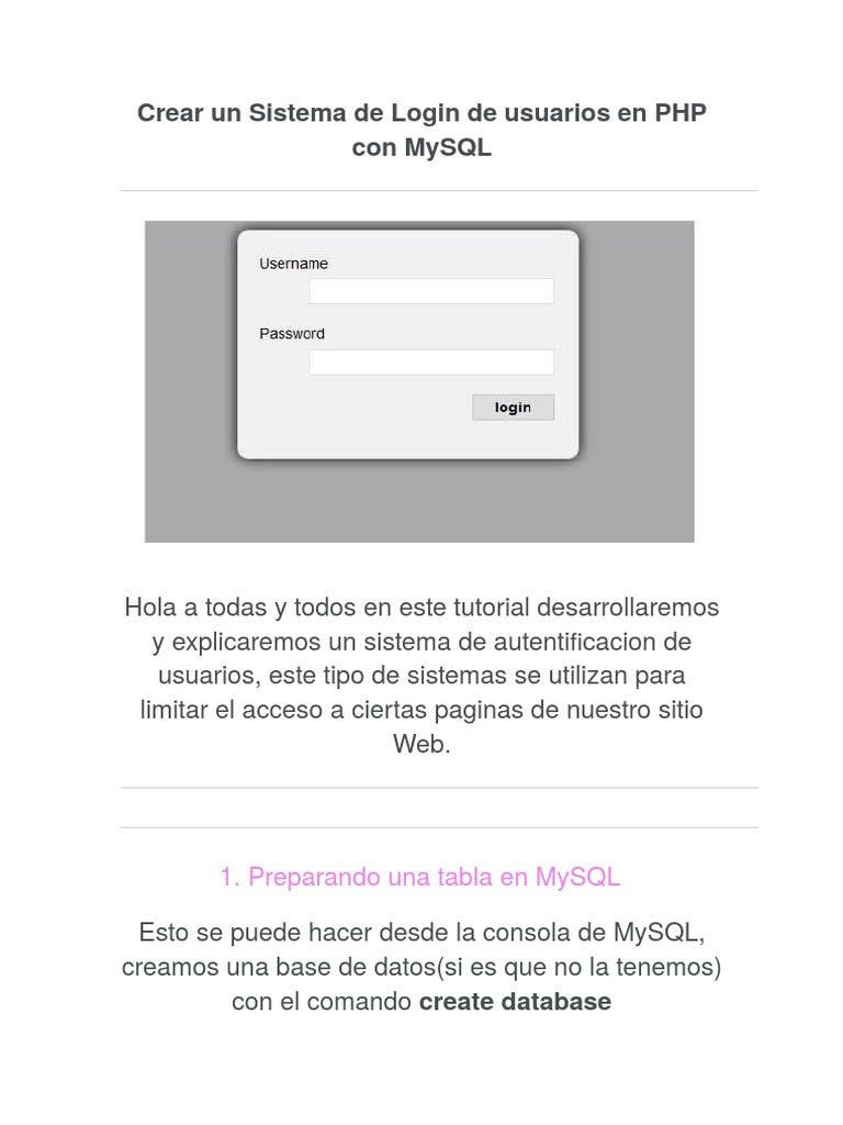 Crear Un Sistema de Login de Usuarios en PHP Con MySQL | PDF | Tabla (base de datos) | Mi sql