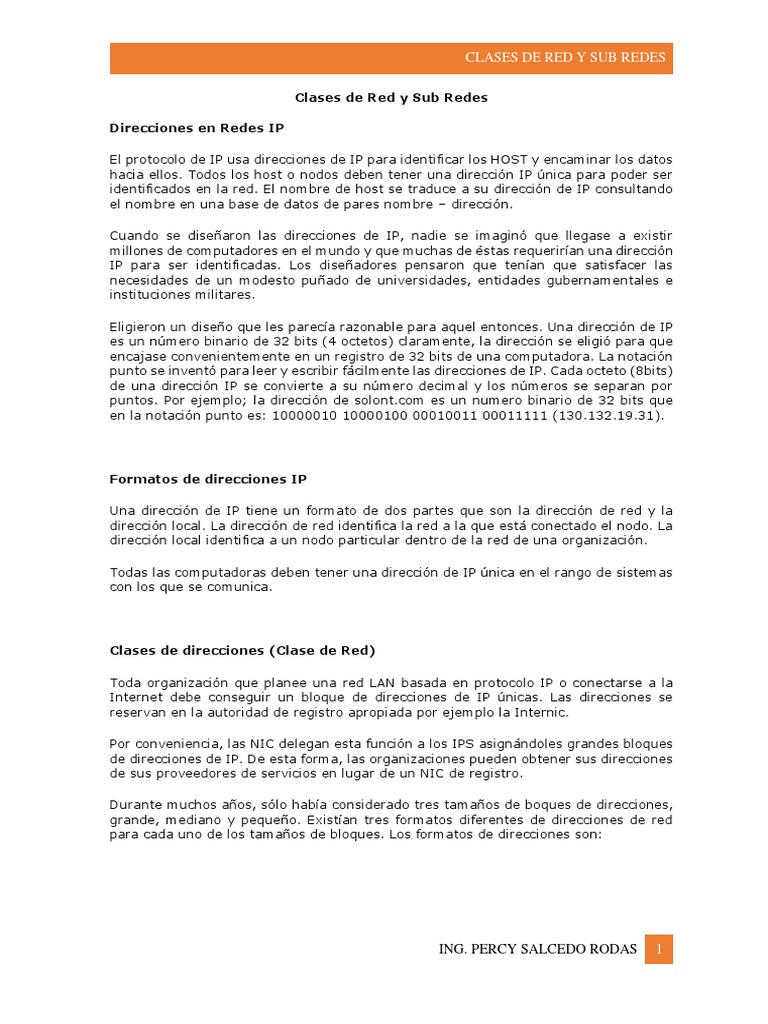Clases y Subredes en Redes IP | PDF | Dirección IP | Gateway ...