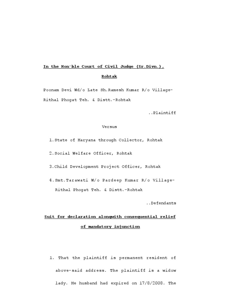 7888 20 Suit For Declaration With Mandatory Injuction | PDF | Lawsuit | Virtue