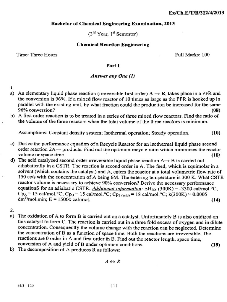 Chemical Reaction Engineering | PDF