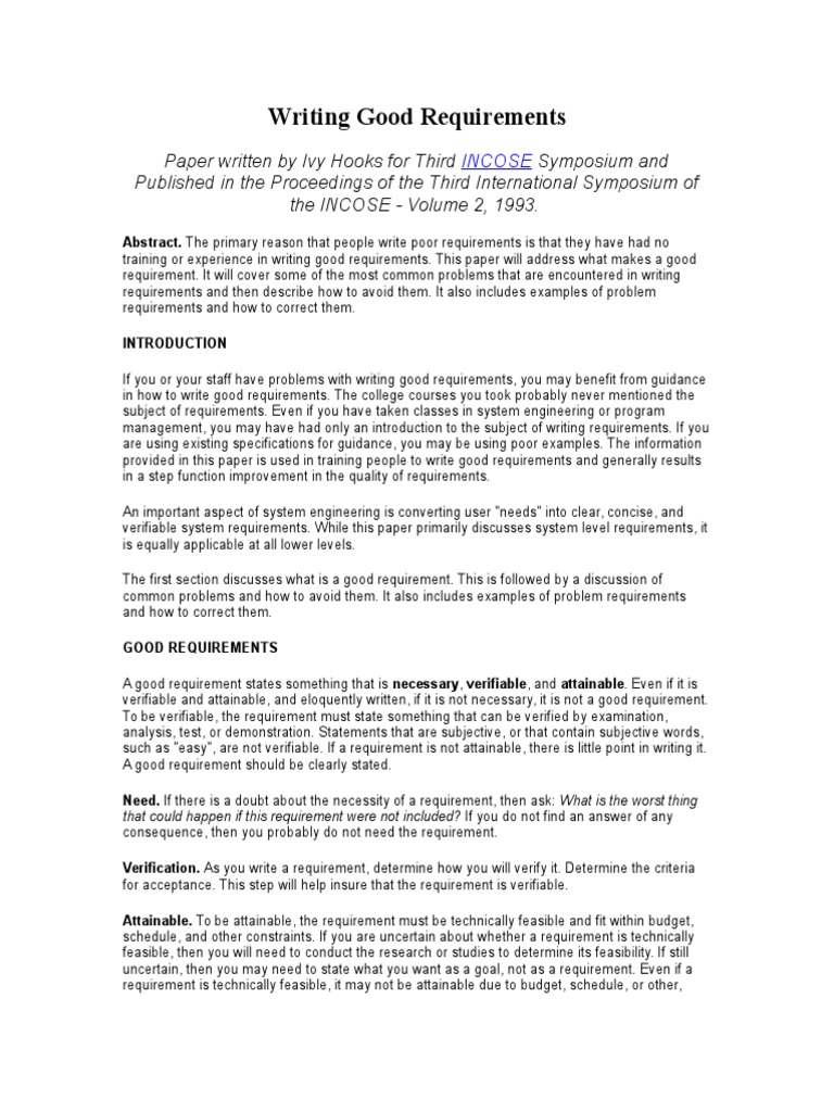 Writing Good Requirements Ivy Hooks | PDF | Specification (Technical ...