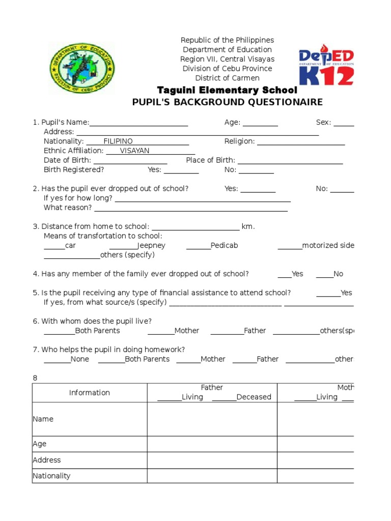 Understanding the Pupil's Background: An Analysis of a Taguini ...