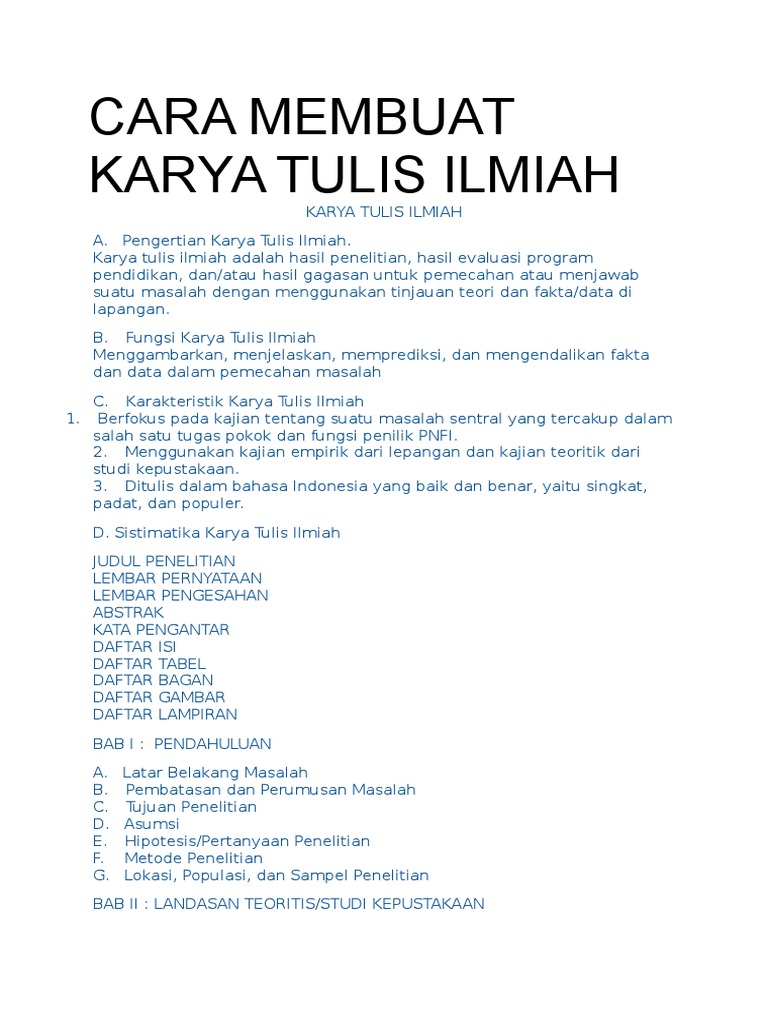 Cara Membuat Karya Tulis Ilmiah Cara Membuat Karya Tulis Ilmiah