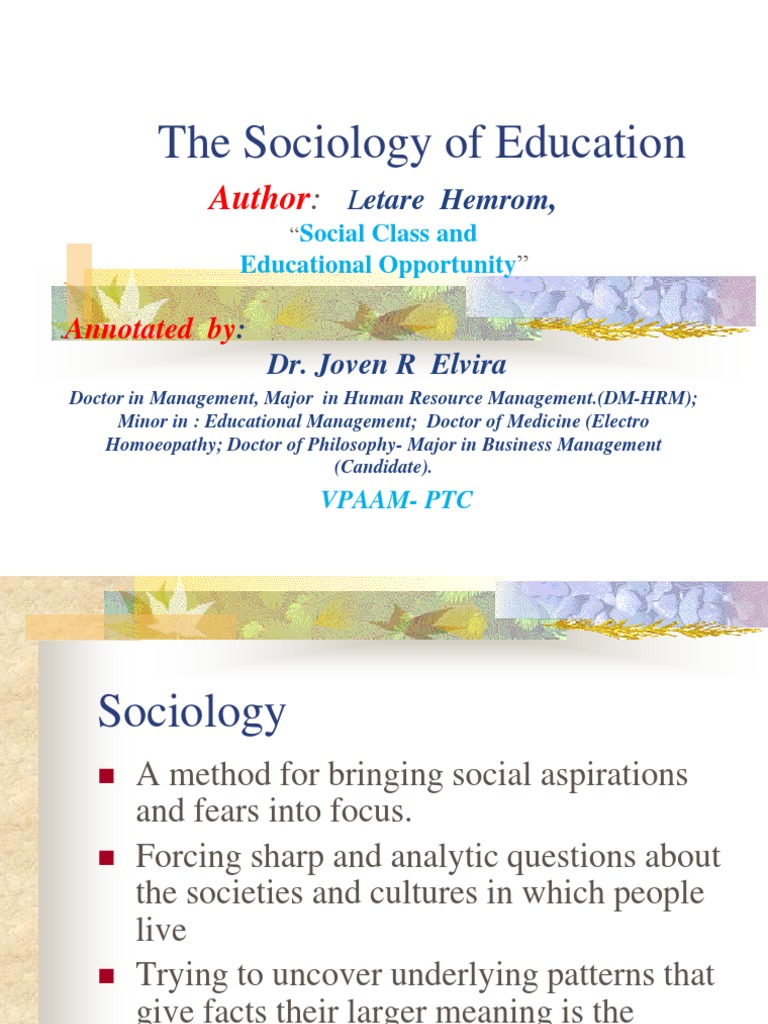 #PTC - The Sociology of Education | PDF | Sociology | Society