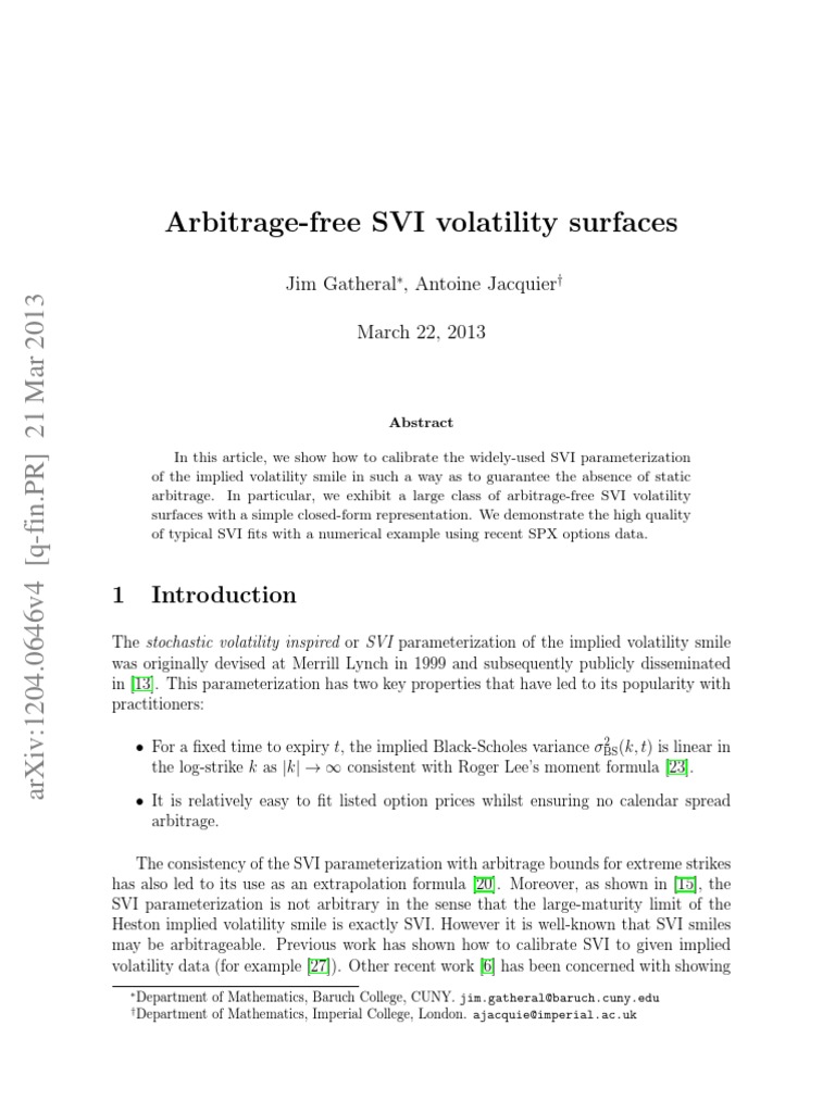 Arbitrage-Free SVI Volatility Surfaces | PDF | Volatility (Finance ...