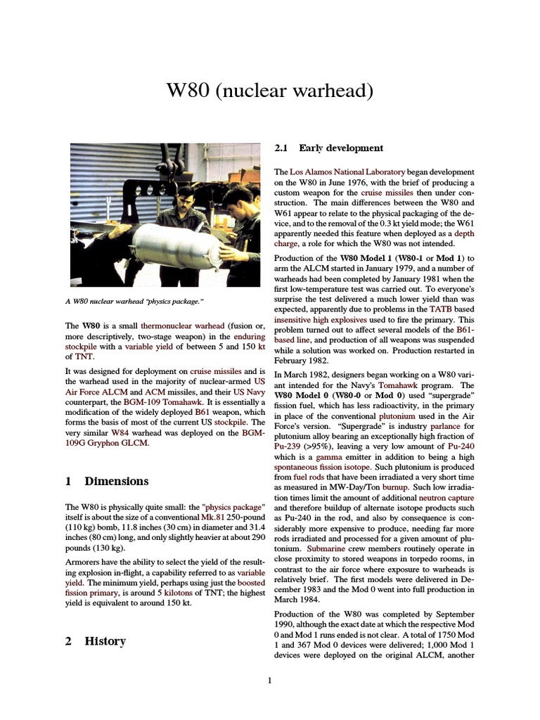 Overview of the W80 Nuclear Warhead | PDF | Nuclear Energy | Energy ...