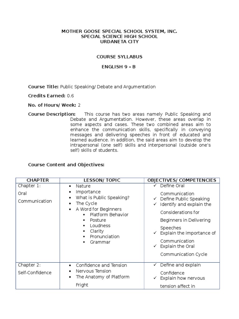 Public Speaking-Debate and Argumentation Syllabus | PDF | Public ...