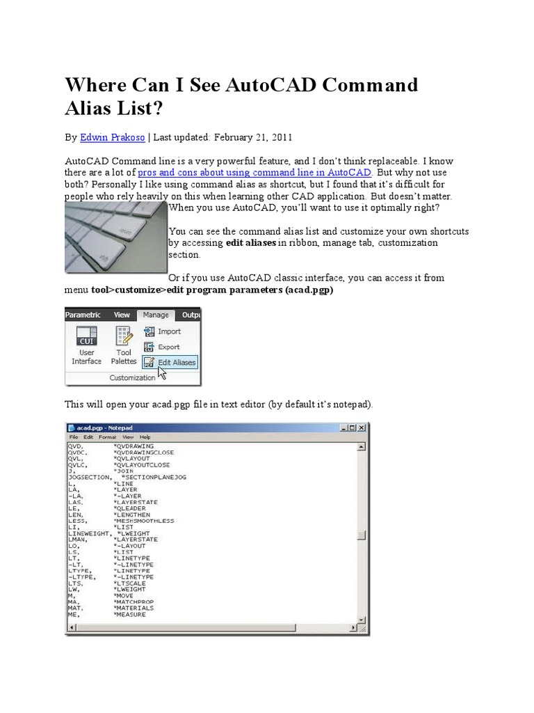 Where Can I See AutoCAD Command Alias List | PDF