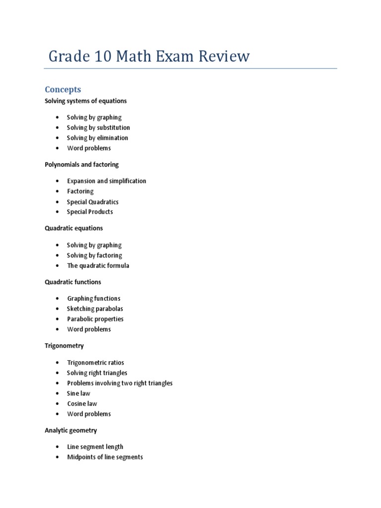 Grade 10 Math Exam Review | PDF