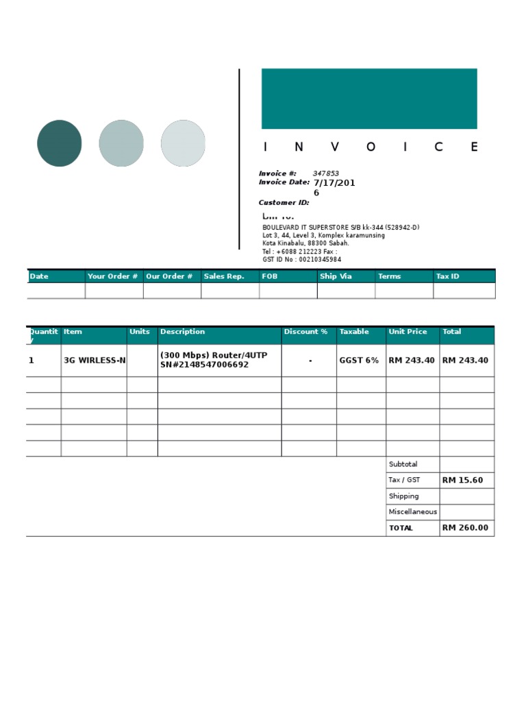 Invoice for 3G Wireless-N Router Purchase | PDF