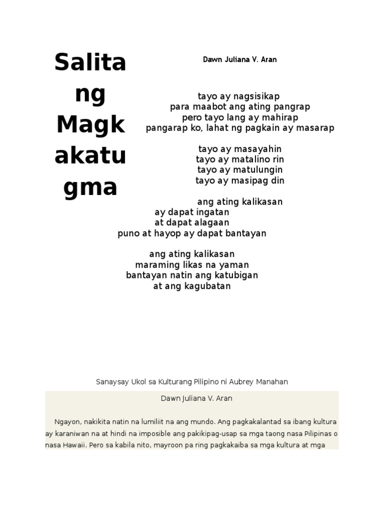 Salitang Magkakatugma | PDF