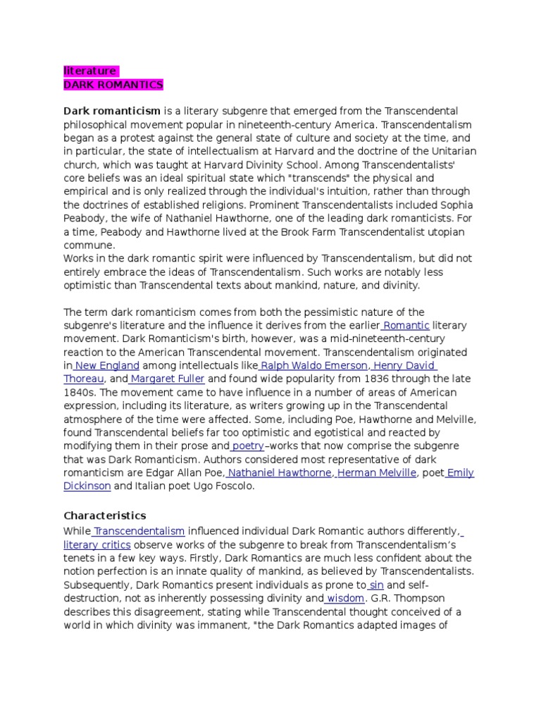 Dark Romanticism | PDF | Transcendentalism | Gothic Fiction