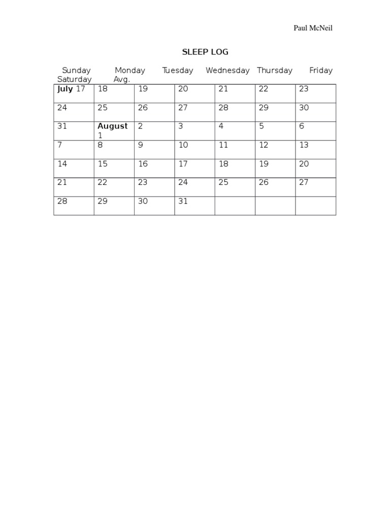 Sleep Log | PDF