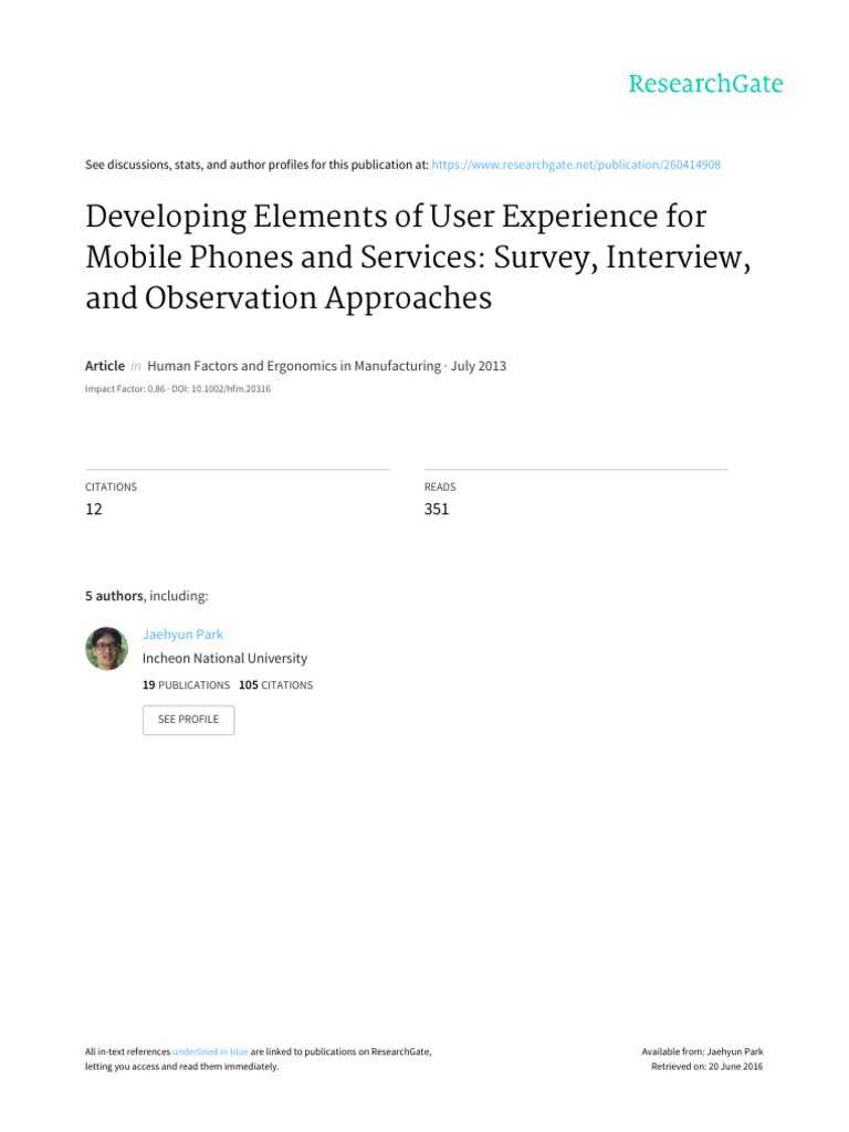 Developing Elements of User Experience For Mobile Phones and Services ...
